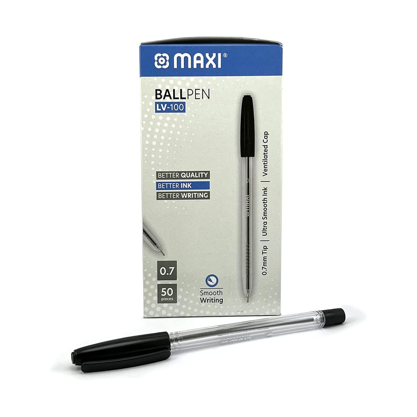 MAXI 0.7mm Black Ball Pen Box of 50 – Smooth Writing Pens Qatar – Raifa Centre
